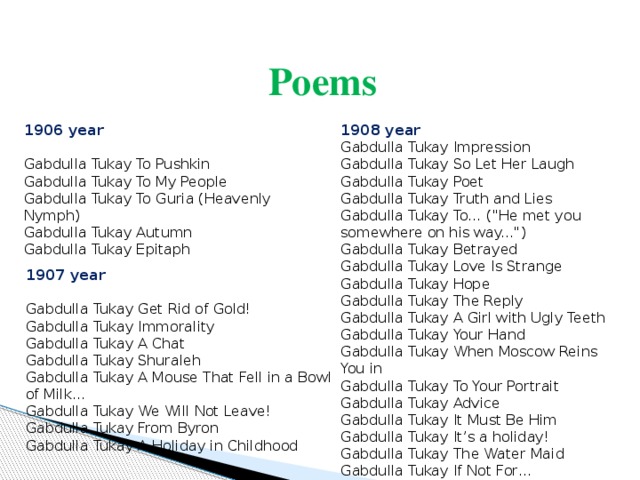 Презентация на английском языке о великом татарском писателе Габдуллы Тукая