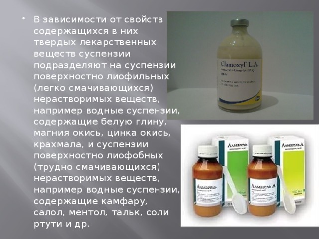 Презентация по химии "Суспензии в медицине"